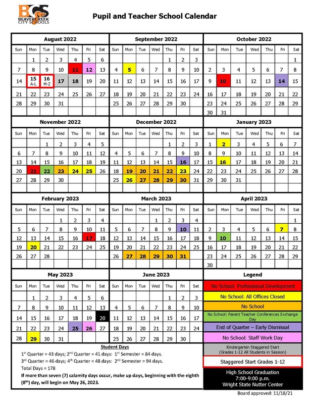 Calendar Beavercreek City Schools